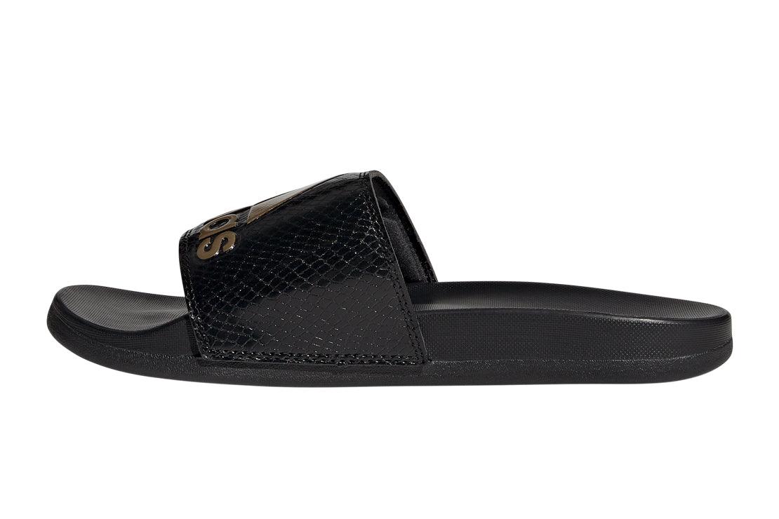 Women's Adidas Adilette Comfort Slides :Core Black | Gold Metallic ...